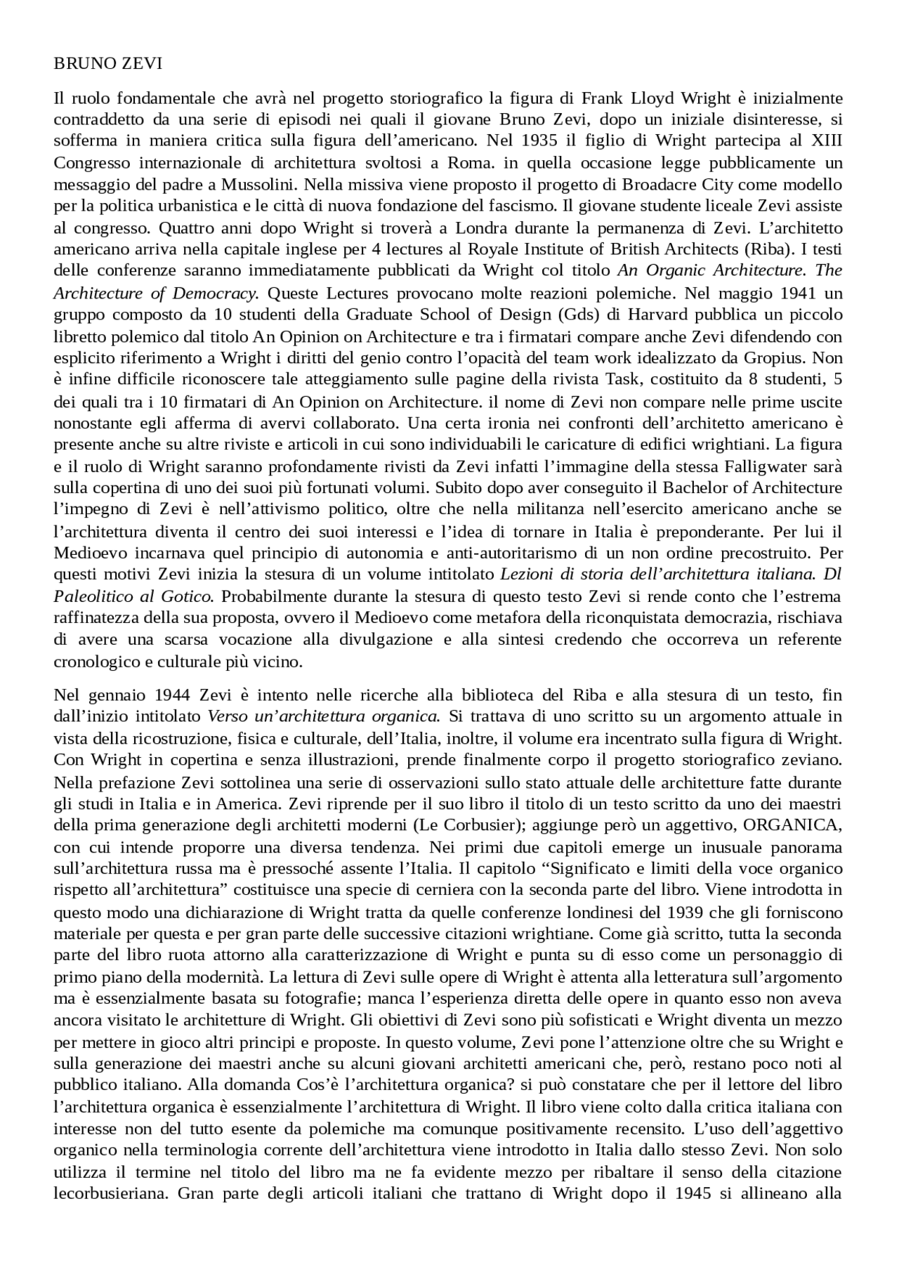 Riassunto Libro Su Bruno Zevi Docsity