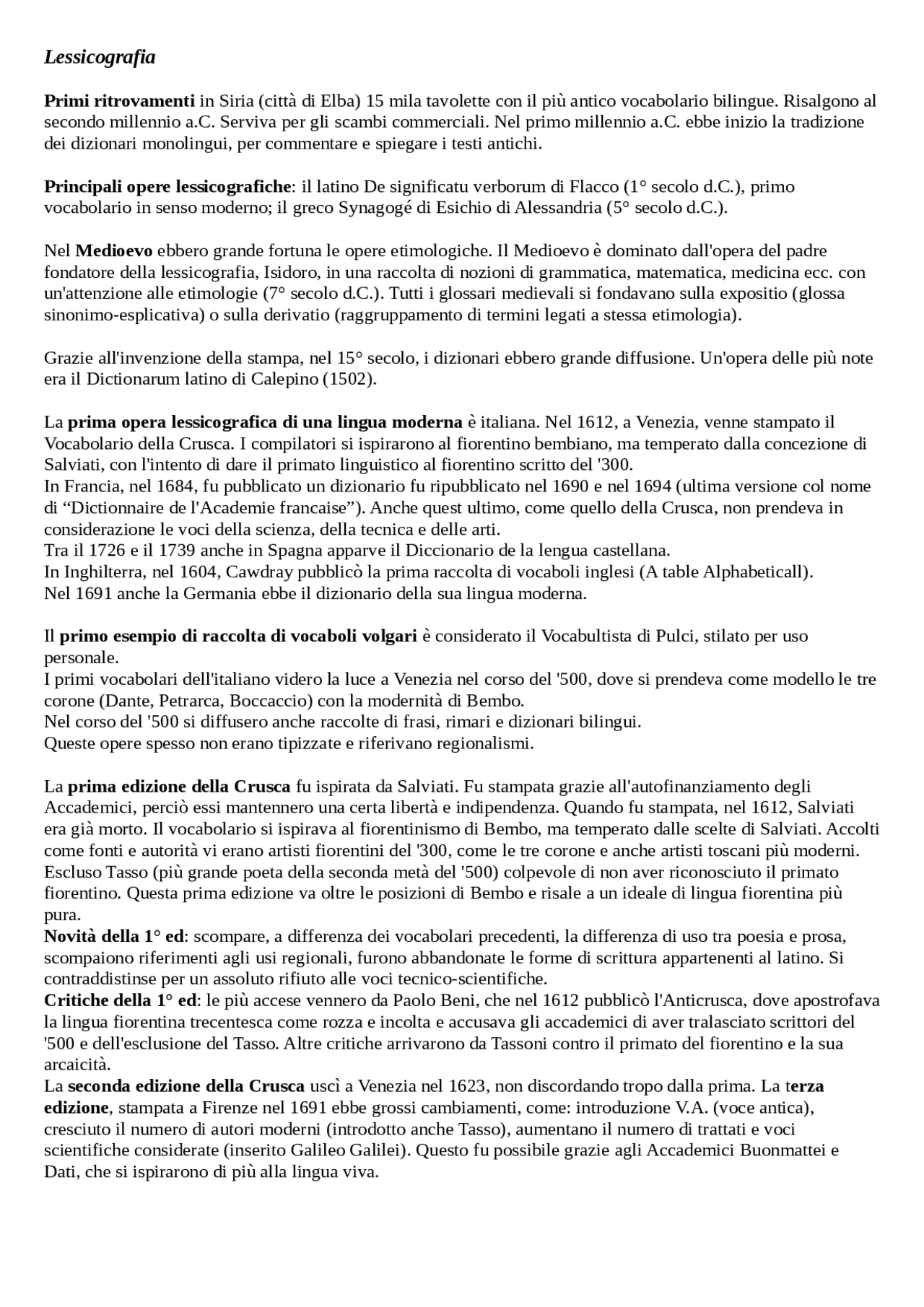 Tratti basici di Lessicografia - Docsity