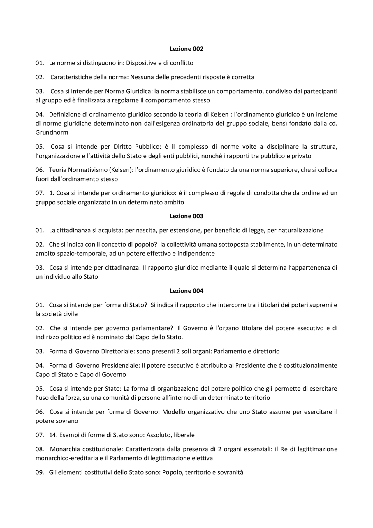 Risposte domande chiuse Istituzioni di Diritto Pubblico | Prove d'esame di Diritto | Docsity