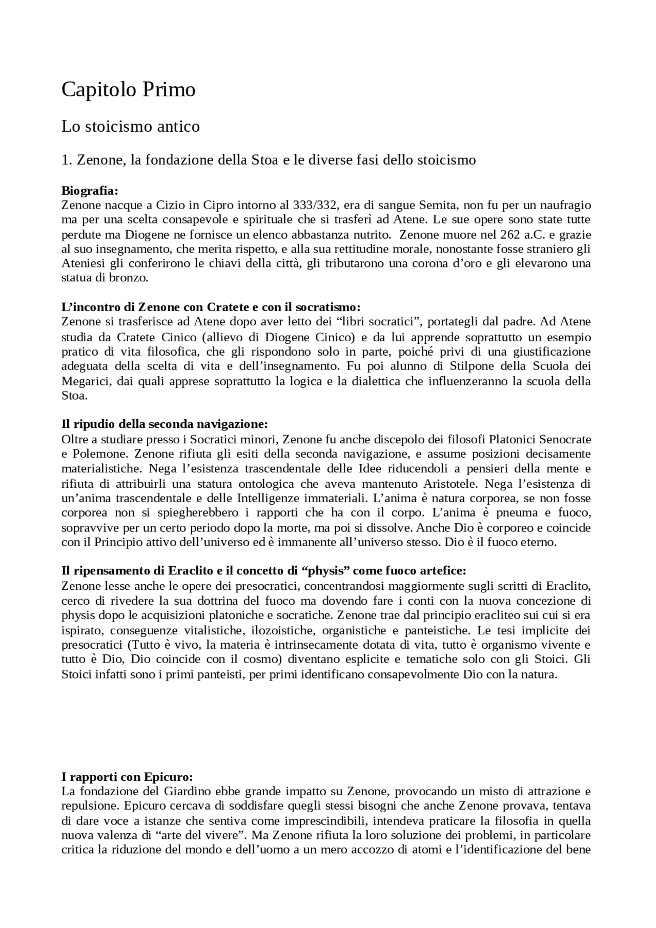 Riassunto Stoicismo Docsity