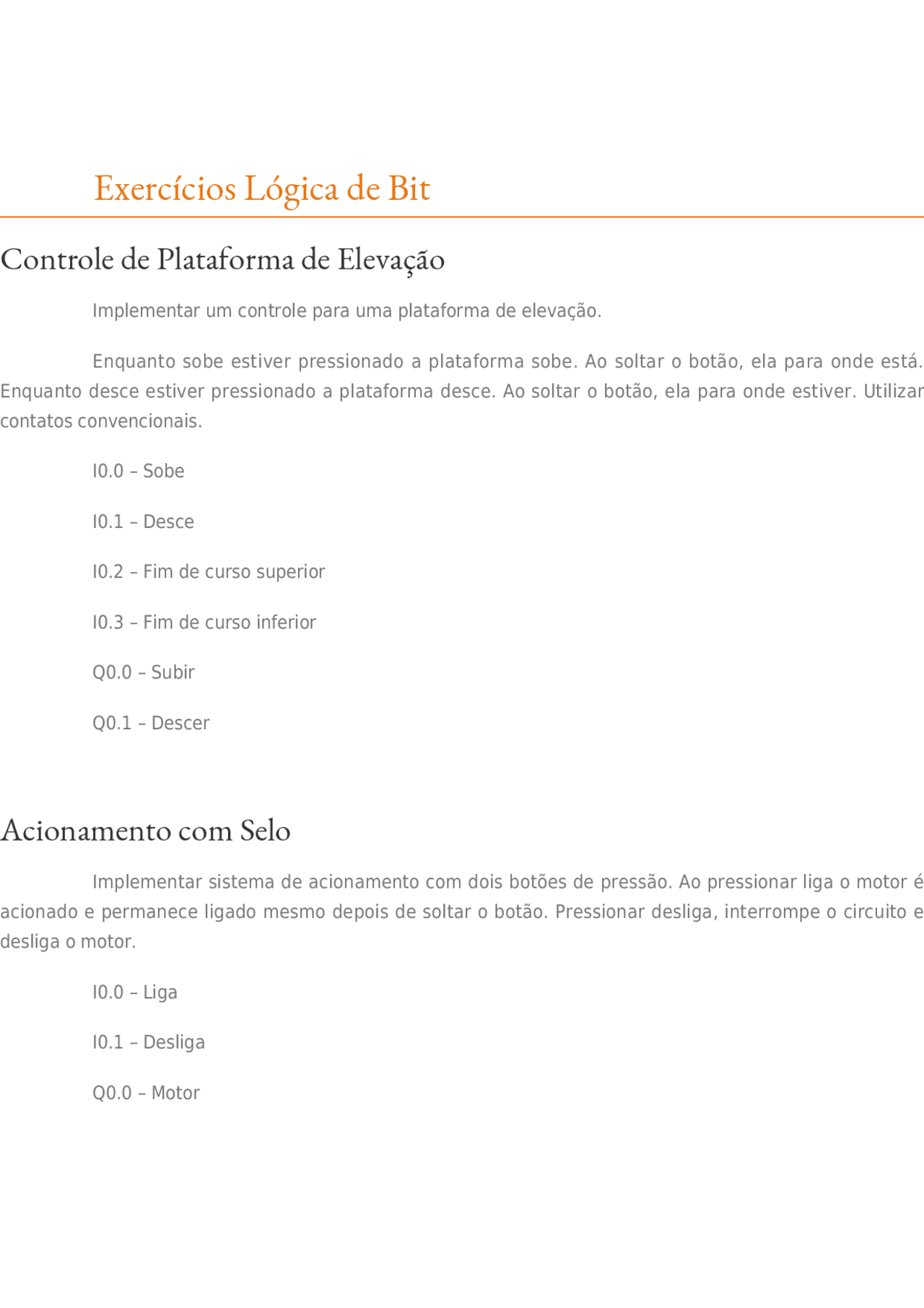 Exercícios De Programação De Clp Docsity