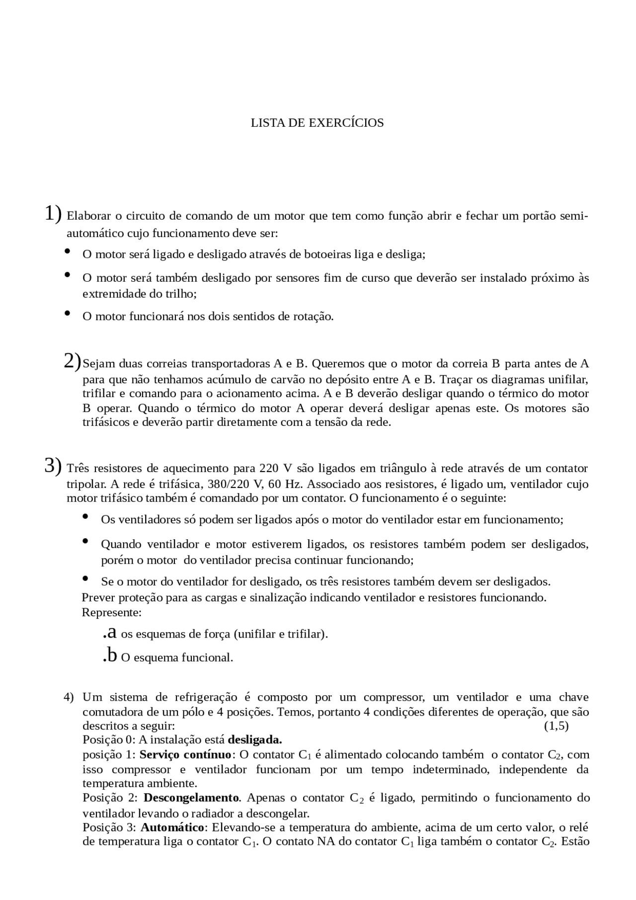 Exercícios De Comandos Elétricos Exercícios Eletrotécnica Docsity