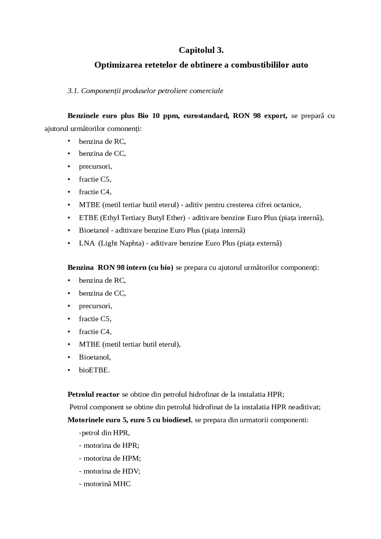 Optimizare amestecuri combustibili auto - Docsity