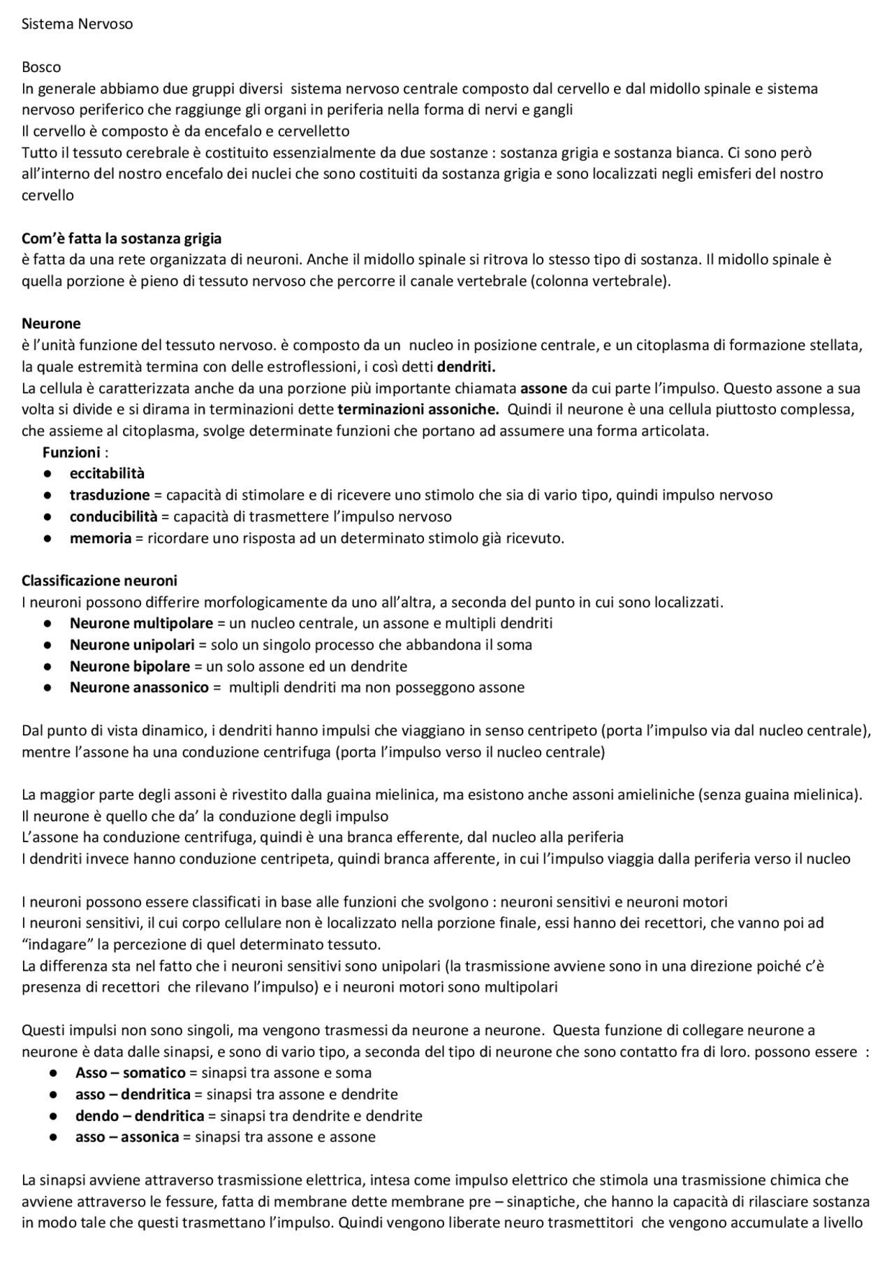 Il Sistema Nervoso Docsity