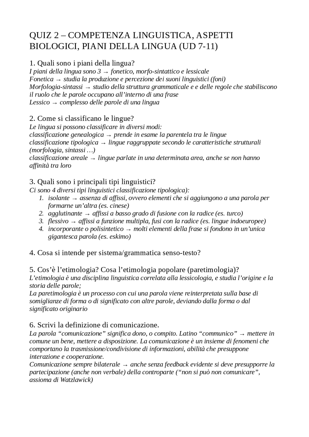 Linguistica Generale Domande E Risposte Seconda Parte Docsity