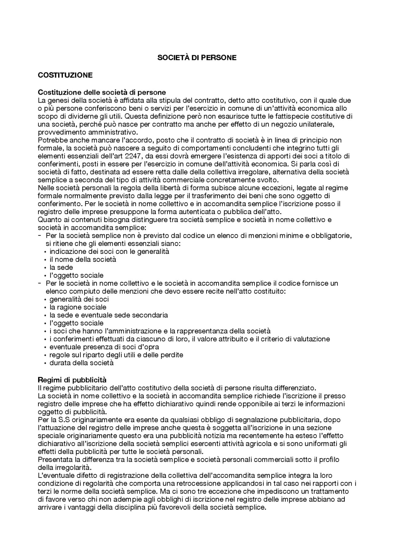 Società Di Persone Diritto Commerciale Docsity