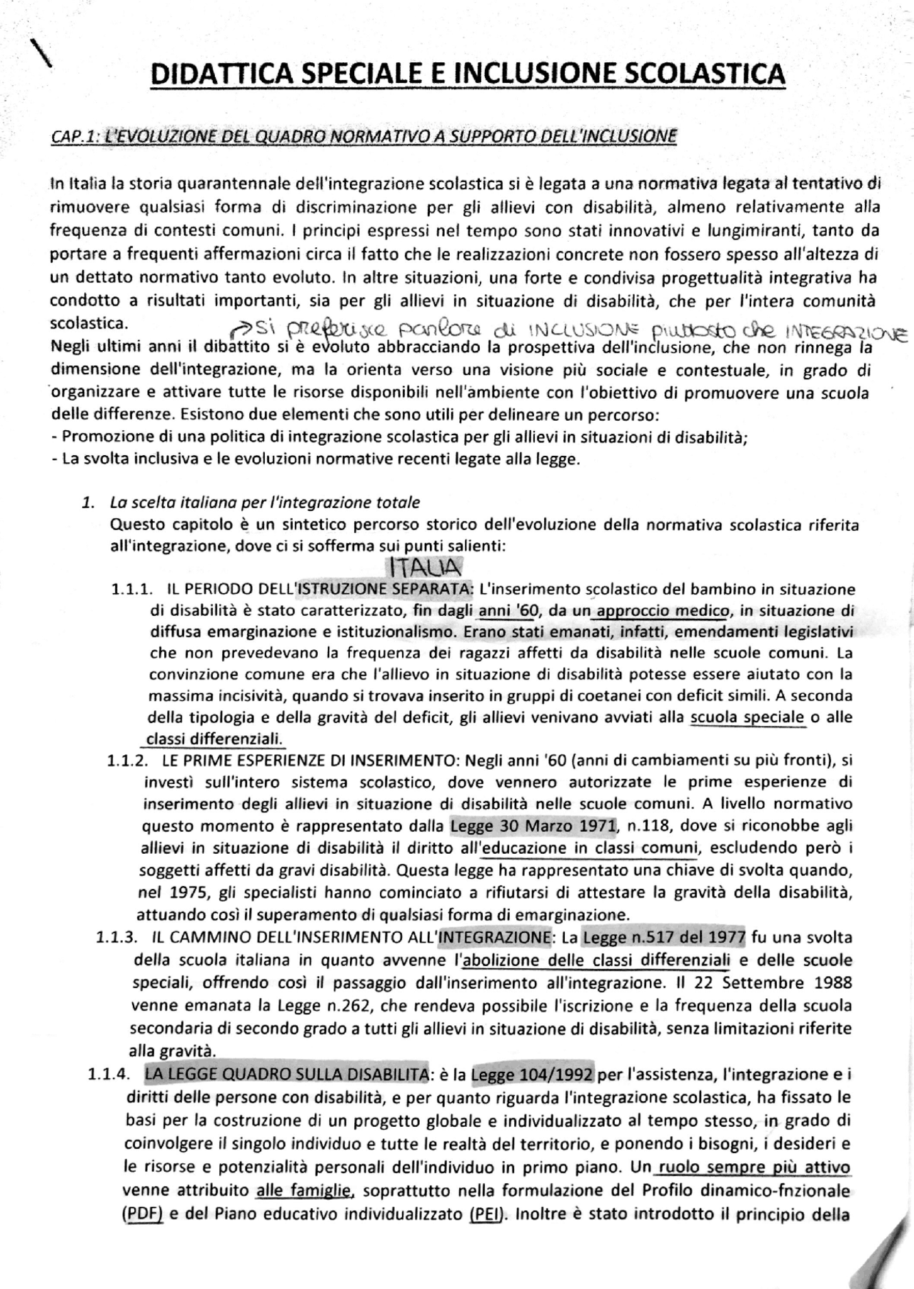 Riassunto Didattica Speciale E Inclusione Scolastica Docsity