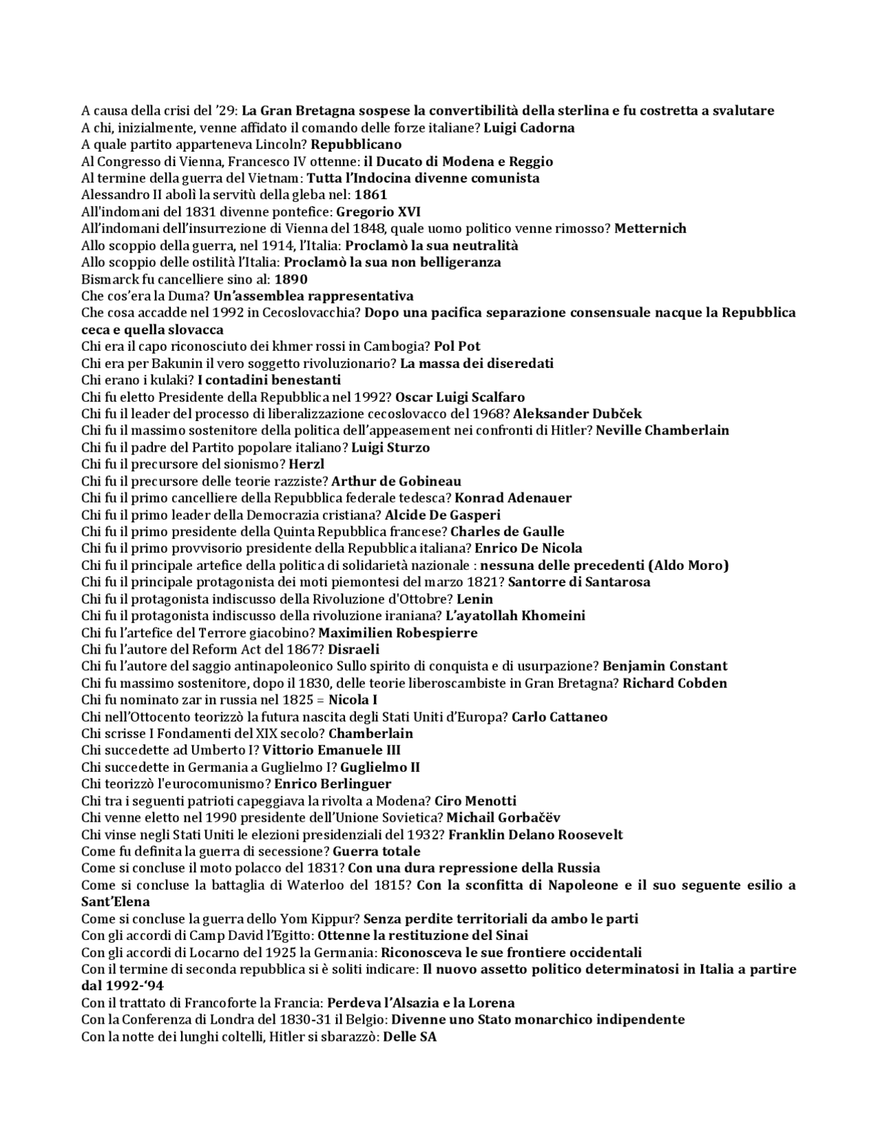 Storia Contemporanea Unicusano Scienze Politiche Triennale Docsity