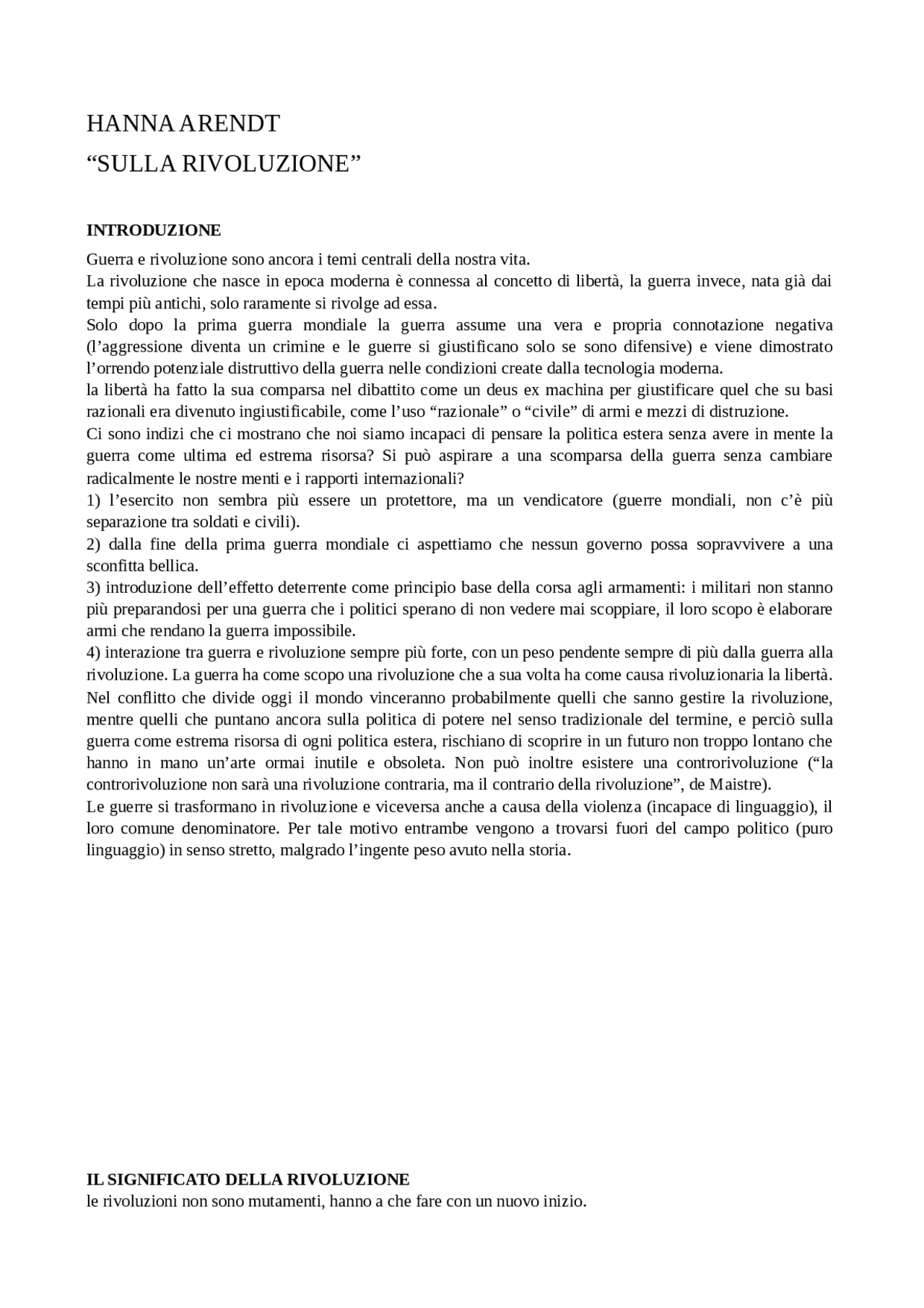 Hanna Arendt Sulla Rivoluzione Docsity