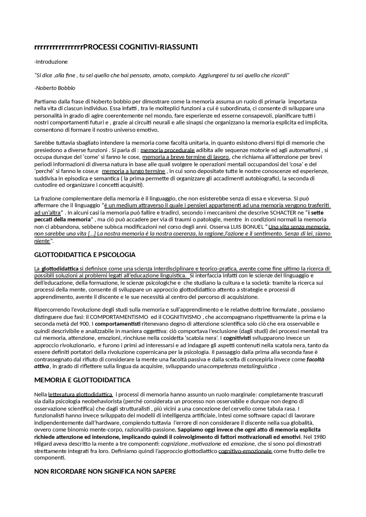 Riassunti Processi Cognitivi Docsity