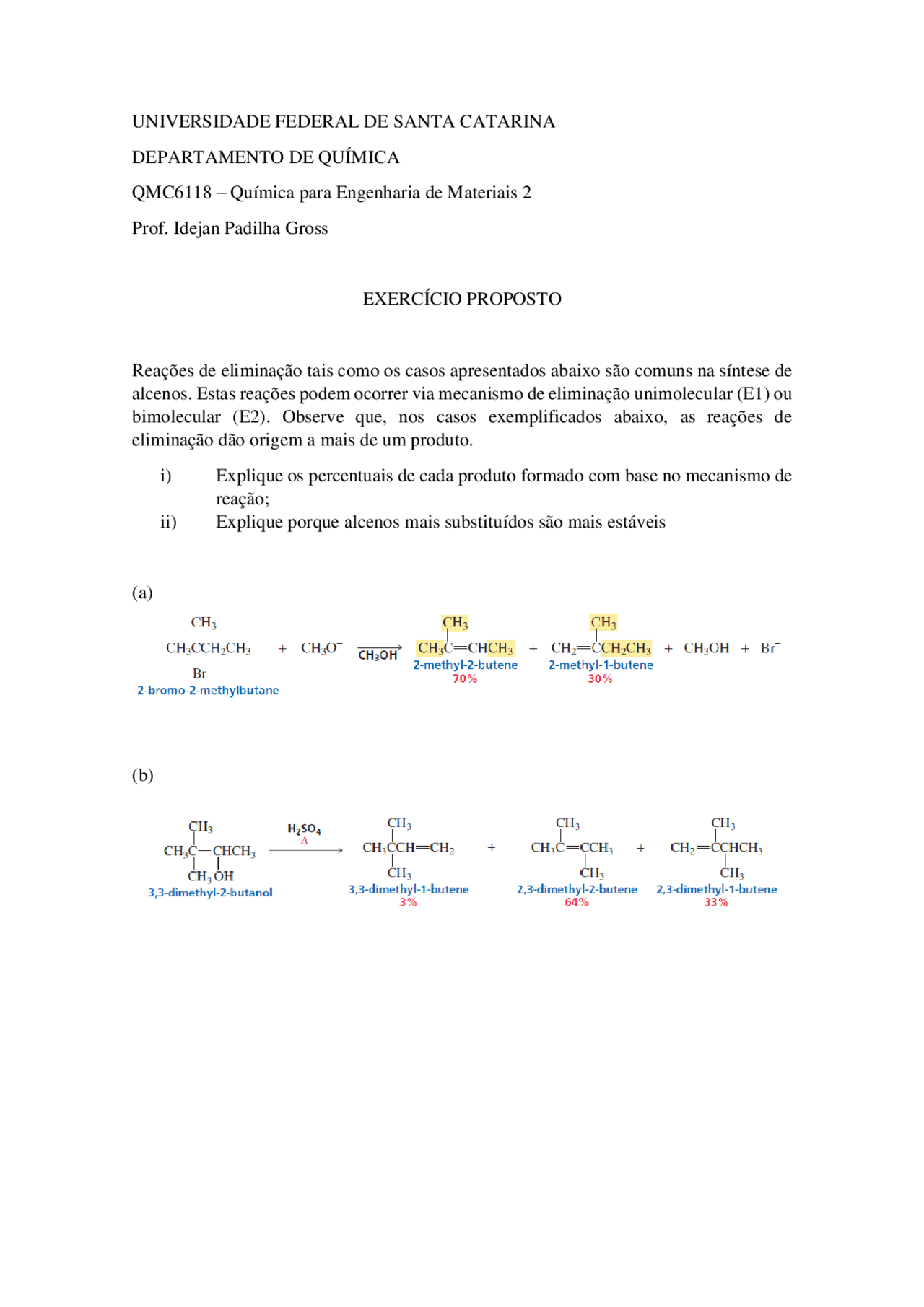 Exercícios Química Orgânica Docsity