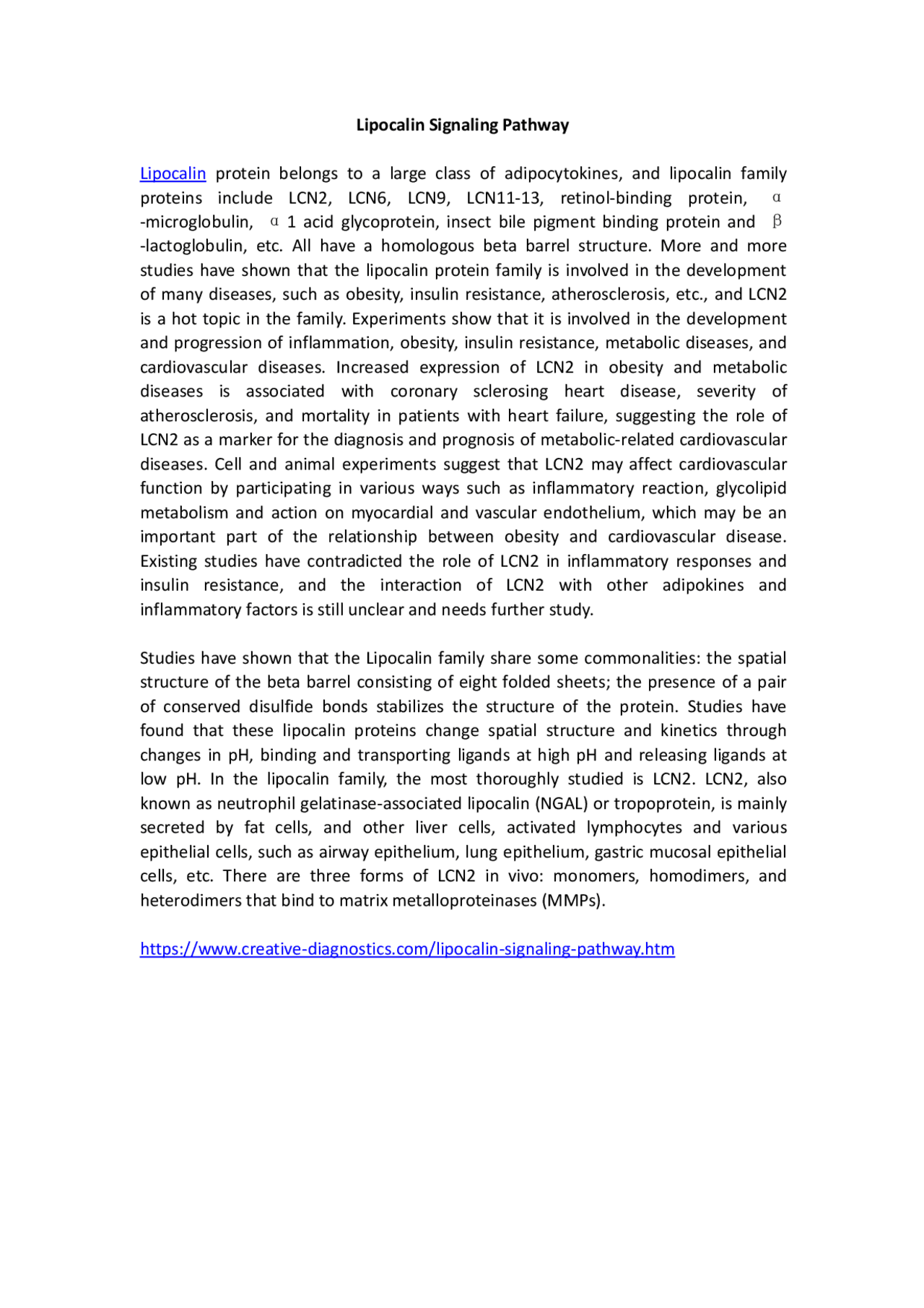 Lipocalin Signaling Pathway Docsity