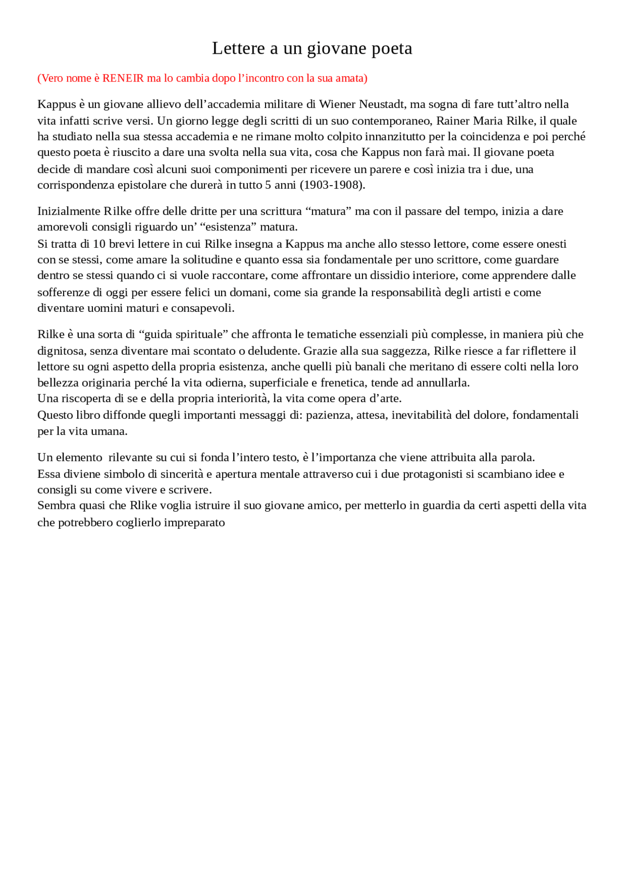 Lettere A Un Giovane Poeta Docsity