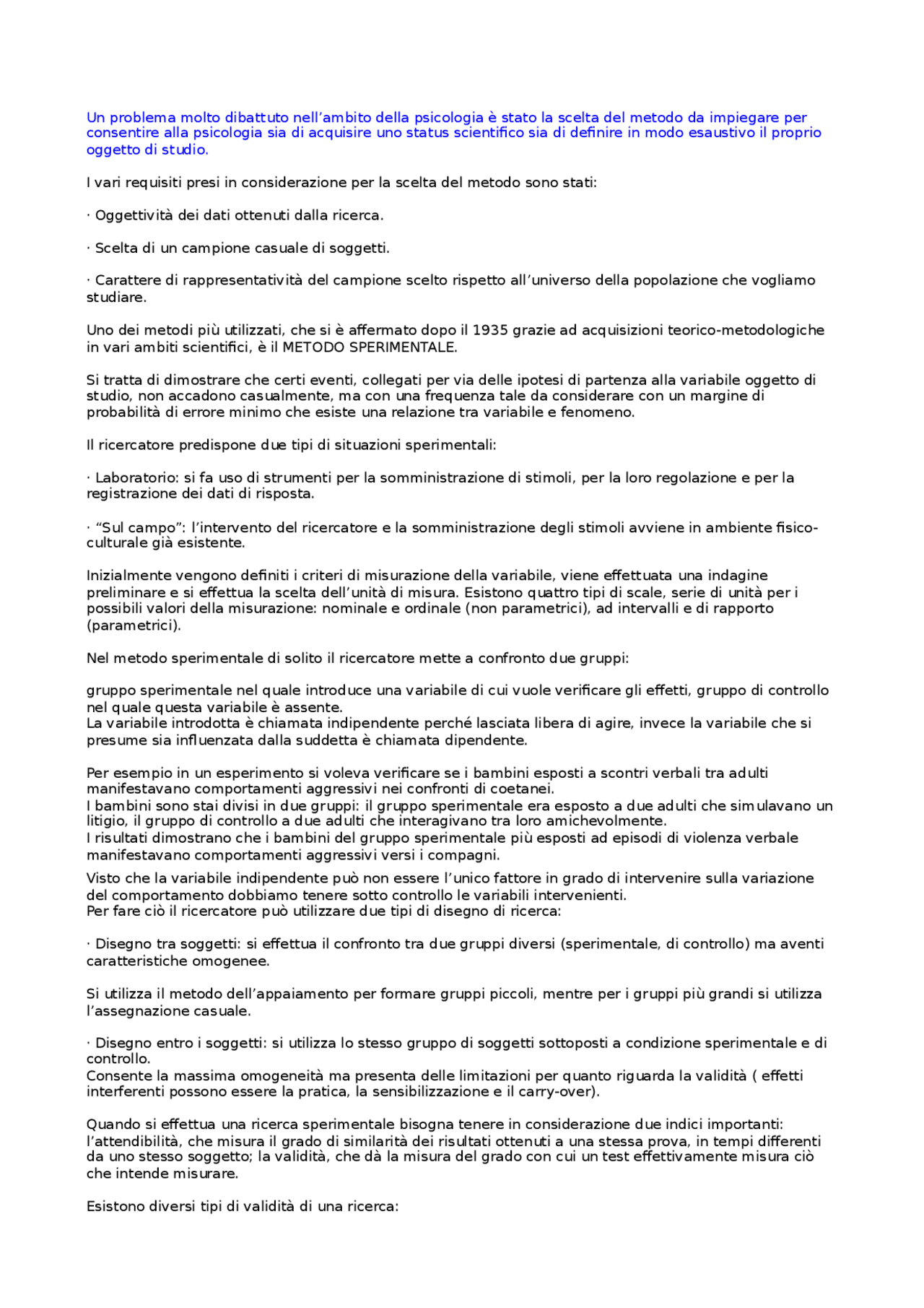 Metodi Di Ricerca Psicologica Docsity