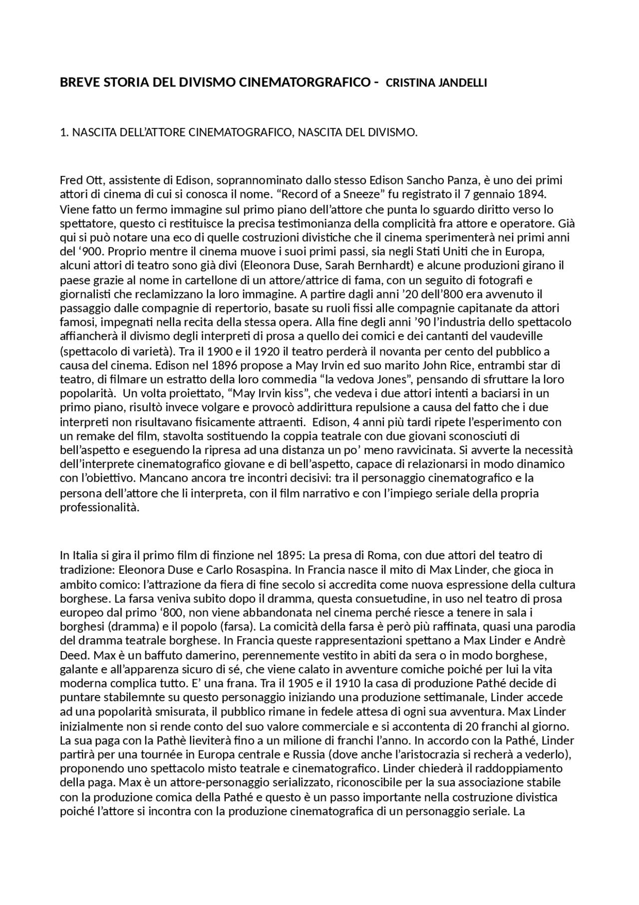 Il Divismo Di Jandelli Docsity