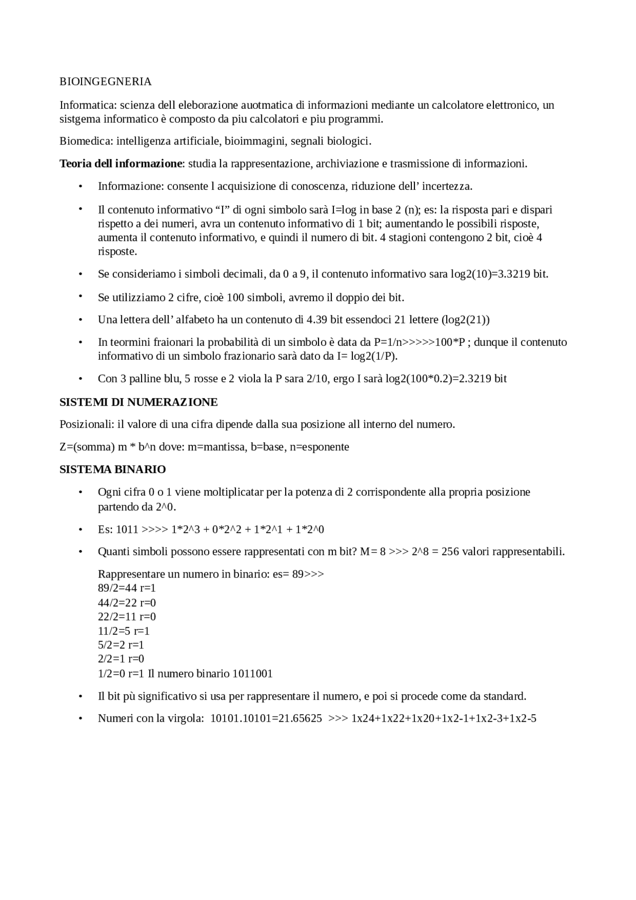 Riassunto Per Esame Di Bioingegneria A Scienze Motorie Docsity