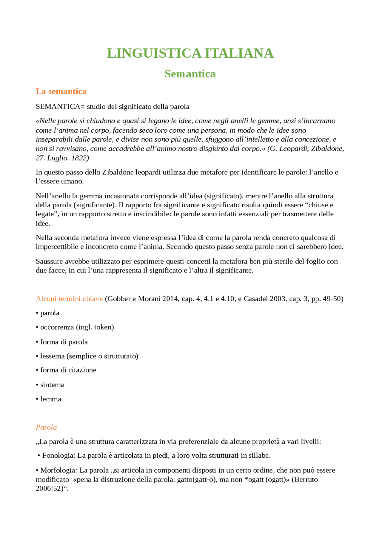 Semantica Linguistica Italiana Docsity