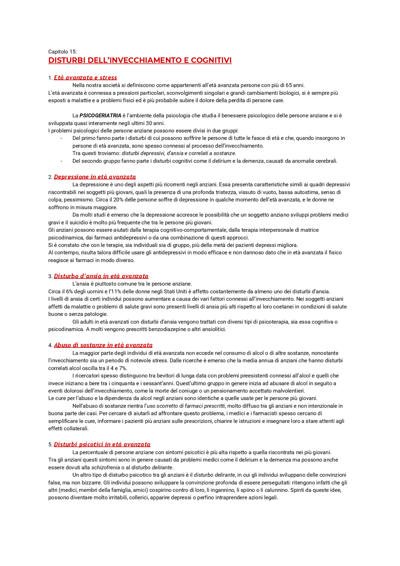 Disturbi Dellinvecchiamento E Cognitivi Docsity