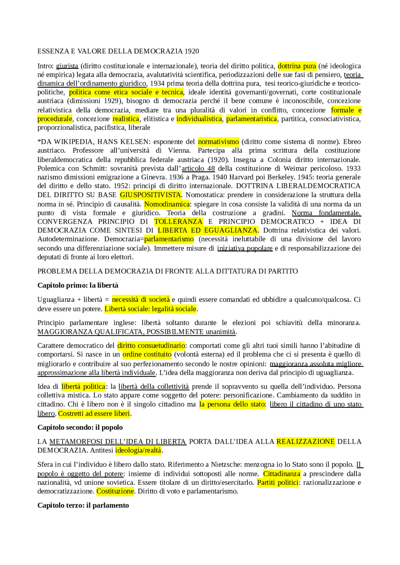 La Democrazia Hans Kelsen Docsity