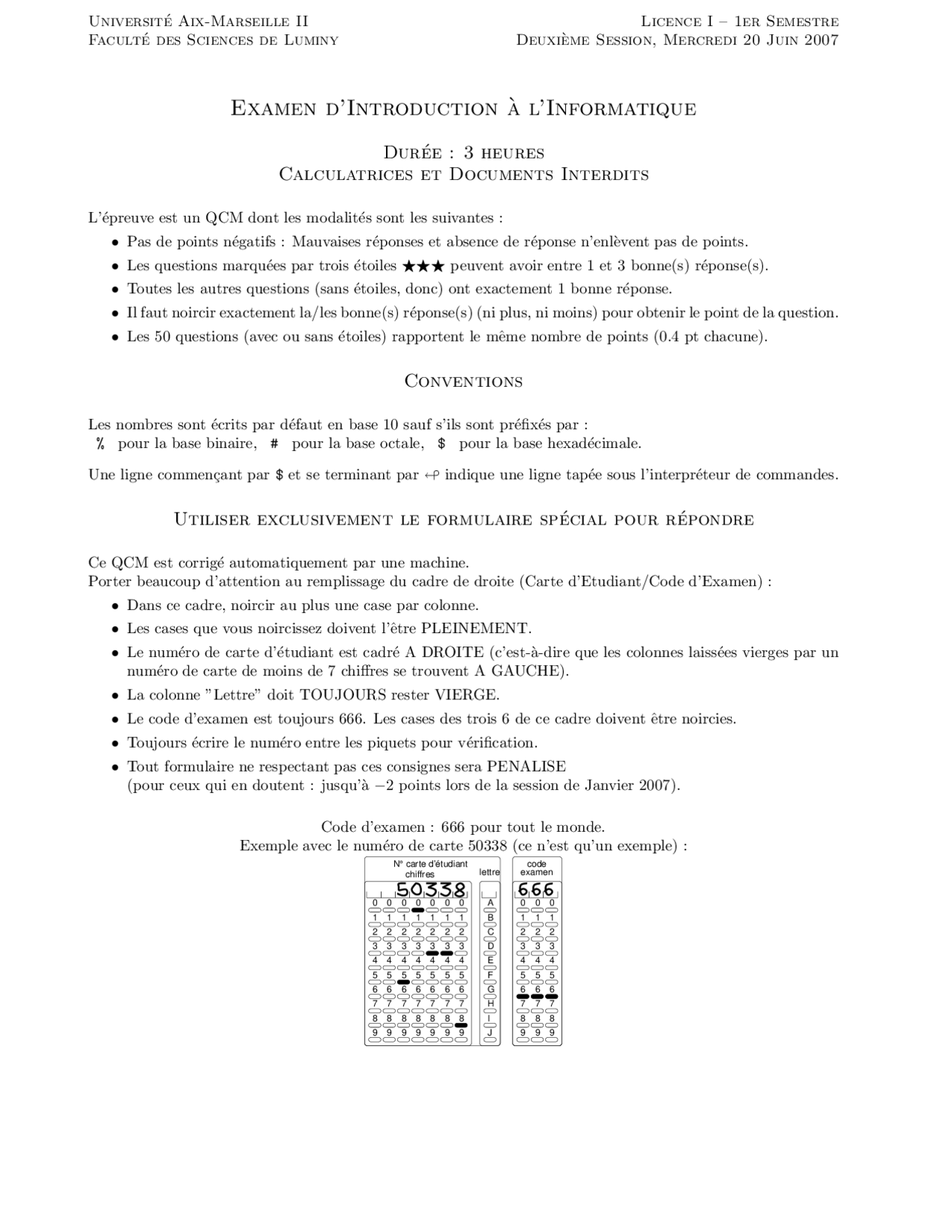 Examen Dintroduction à Linformatique Examens Informatique Docsity