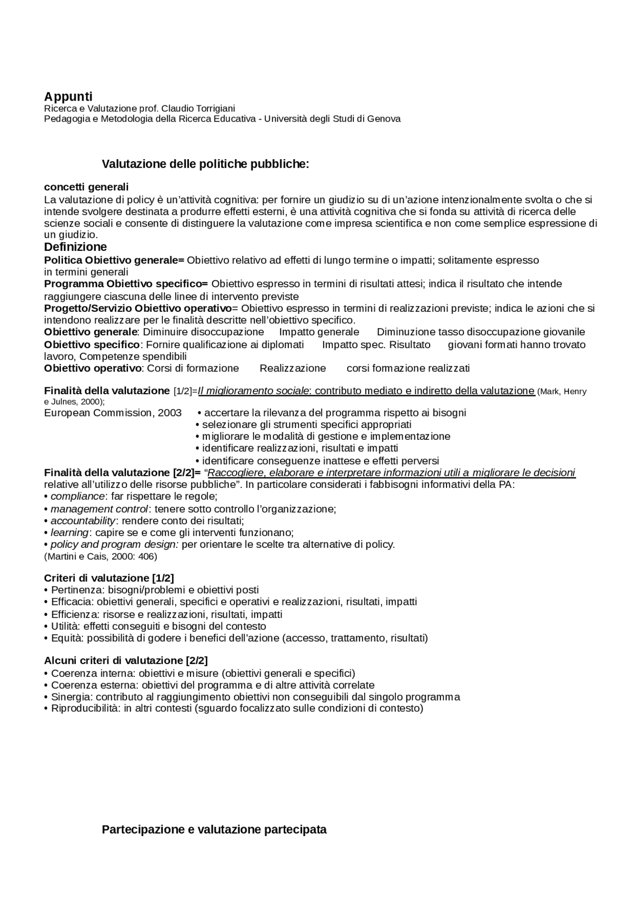 Appunti Di Ricerca E Valutazione Docsity