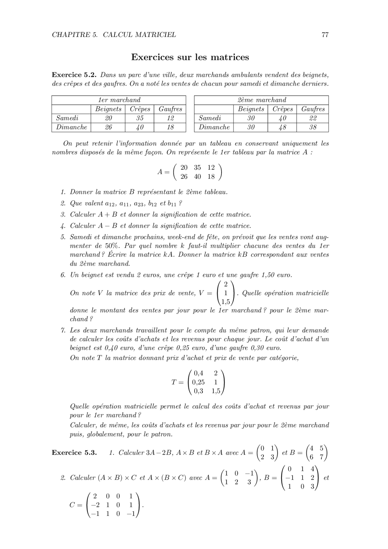 Exercices Sur Les Matrices Le Calcul Matriciel Exercices