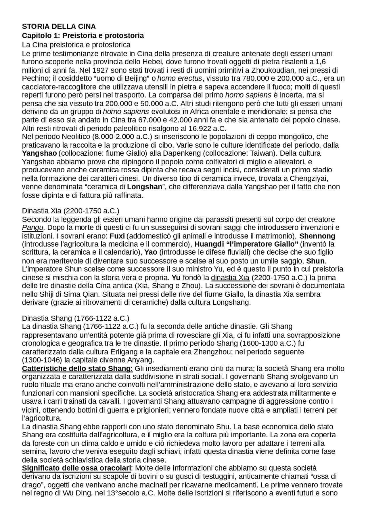 Storia Della Cina Riassunto Docsity
