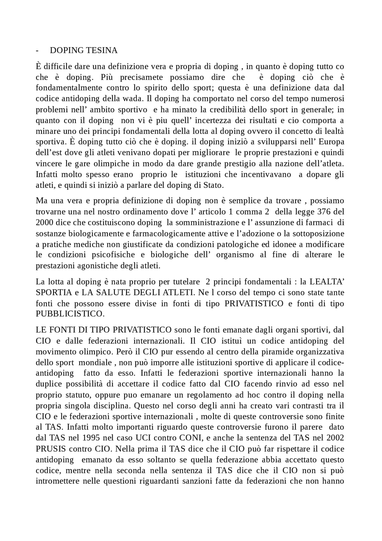 Tesina Doping Generale Docsity