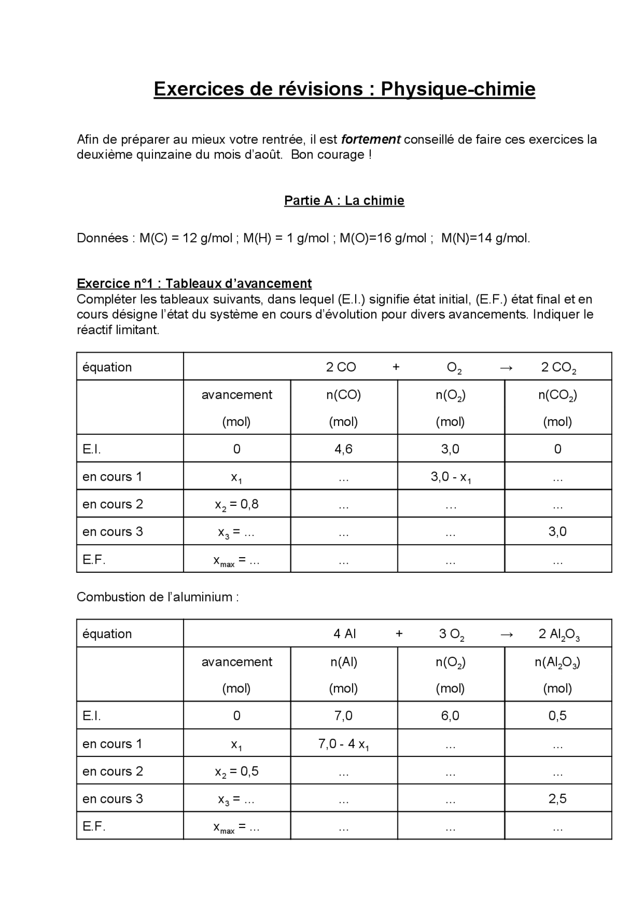 Exercices De Révisions Physique Chimie Docsity