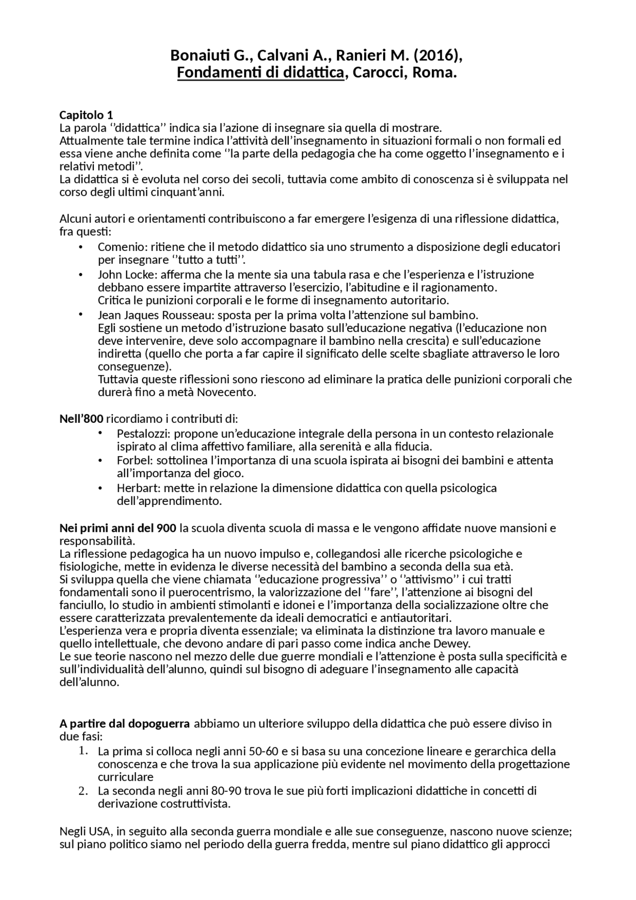 Fondamenti Di Didattica Bonaiuti Calvani E Ranieri Docsity