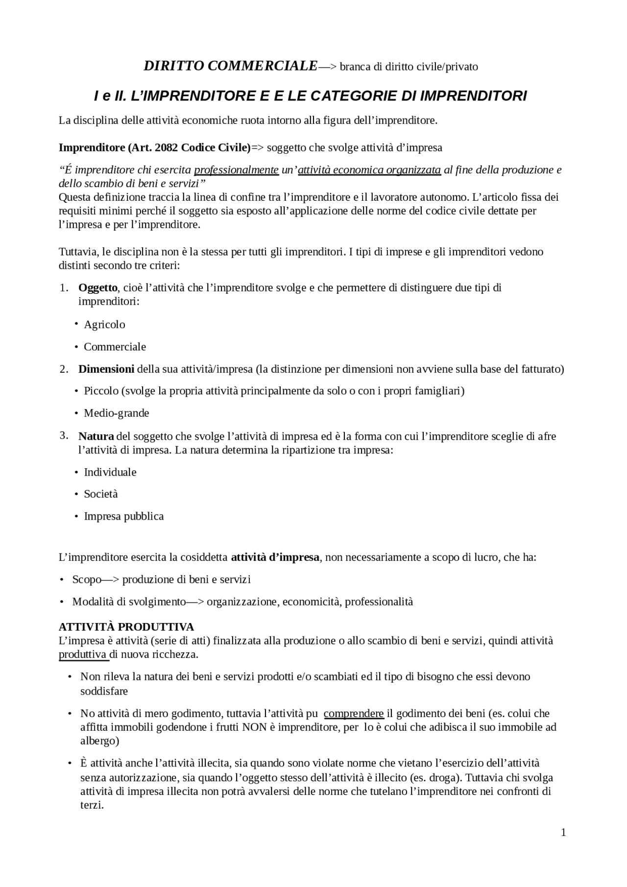 Riassunto Diritto Commerciale Schematico Docsity