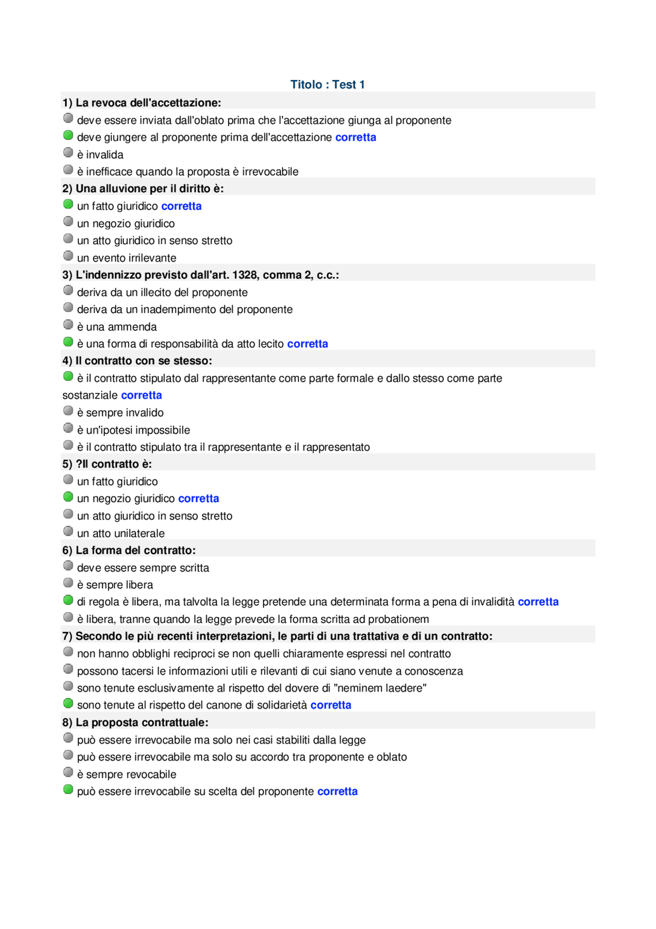 Diritto Civile Risposte Test Di Autovalutazione Docsity