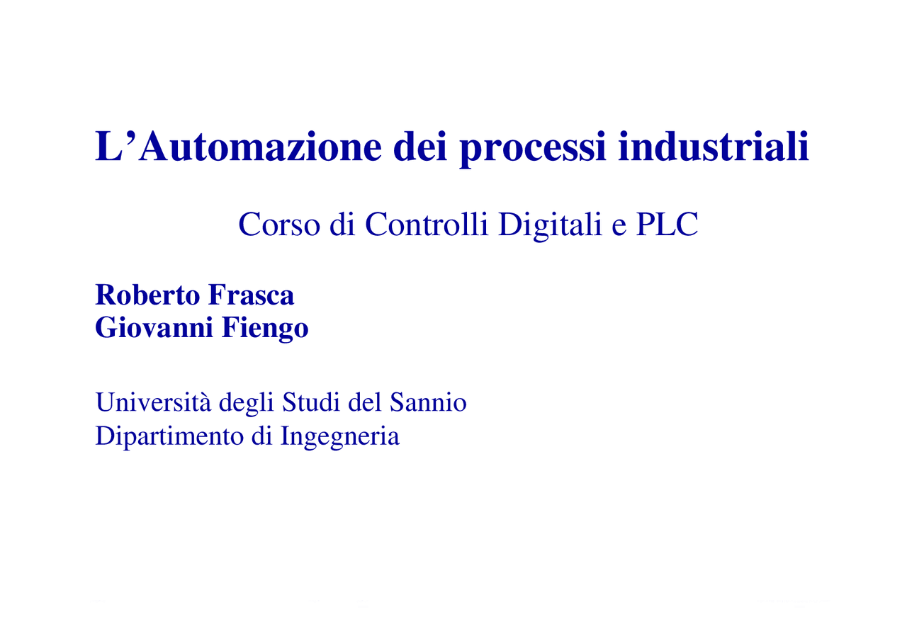 Lautomazione Dei Processi Industriali Docsity