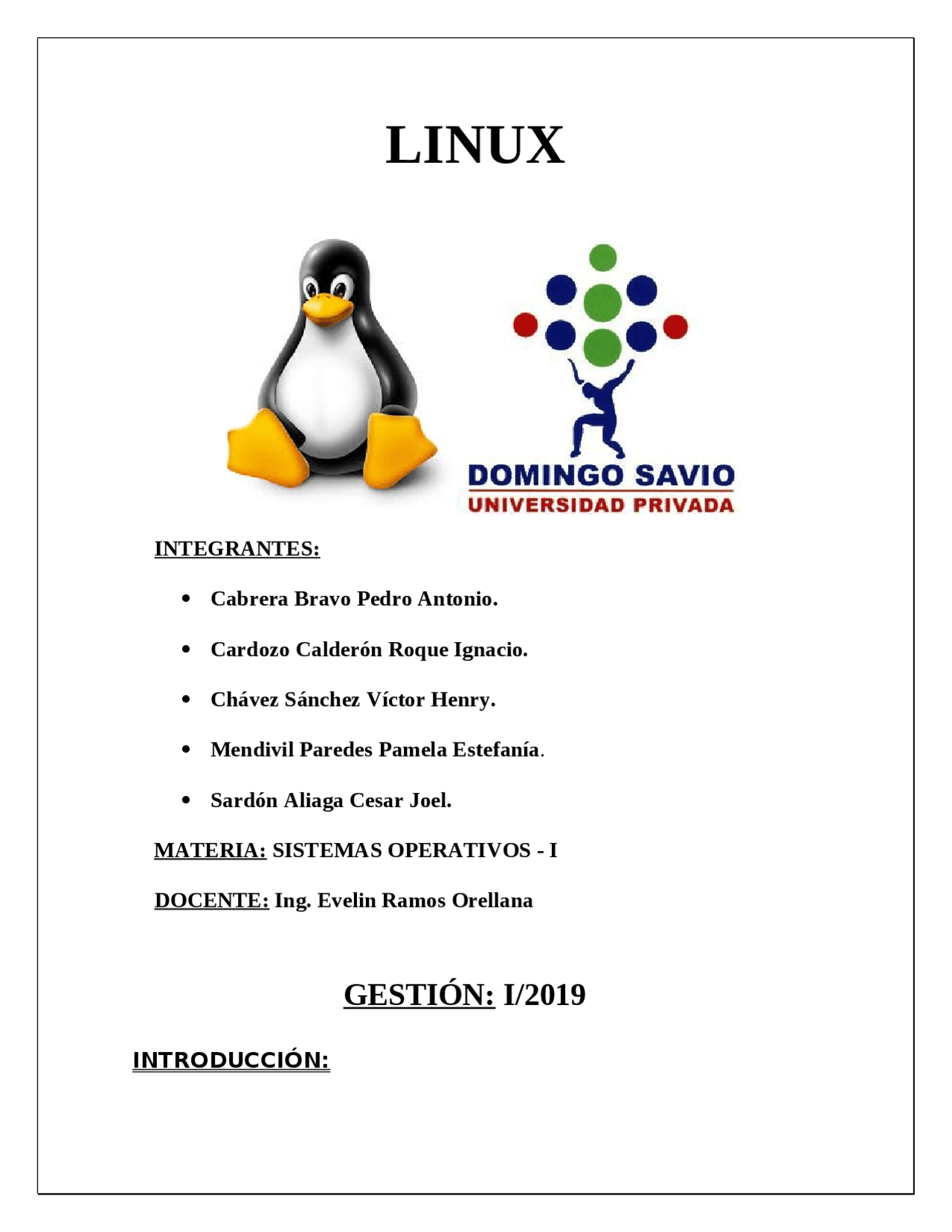 LINUX SISTEMA OPERATIVO UPDS | Guías, Proyectos, Investigaciones de Sistemas Operativos | Docsity
