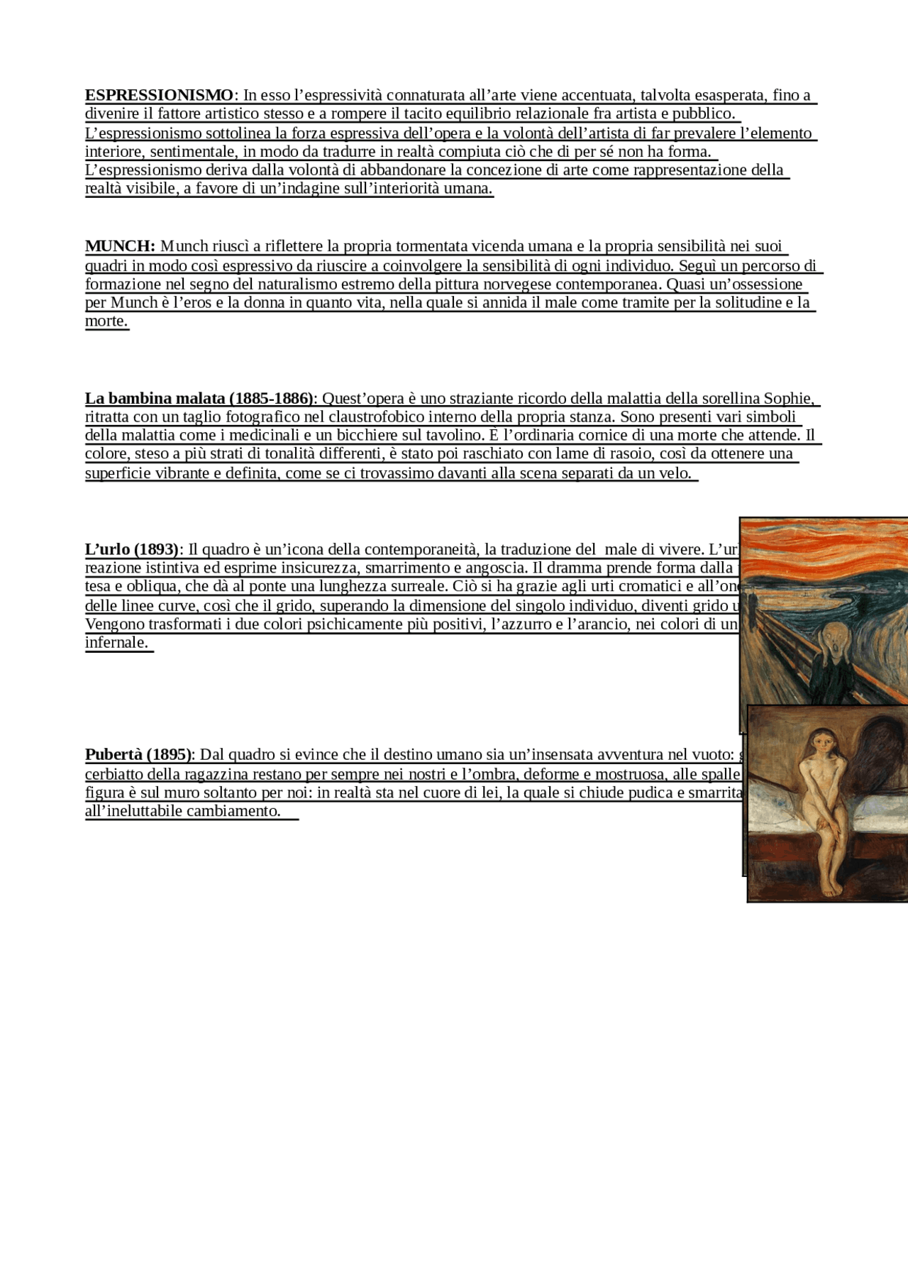 Espressionismo, in particolare Munch - Docsity