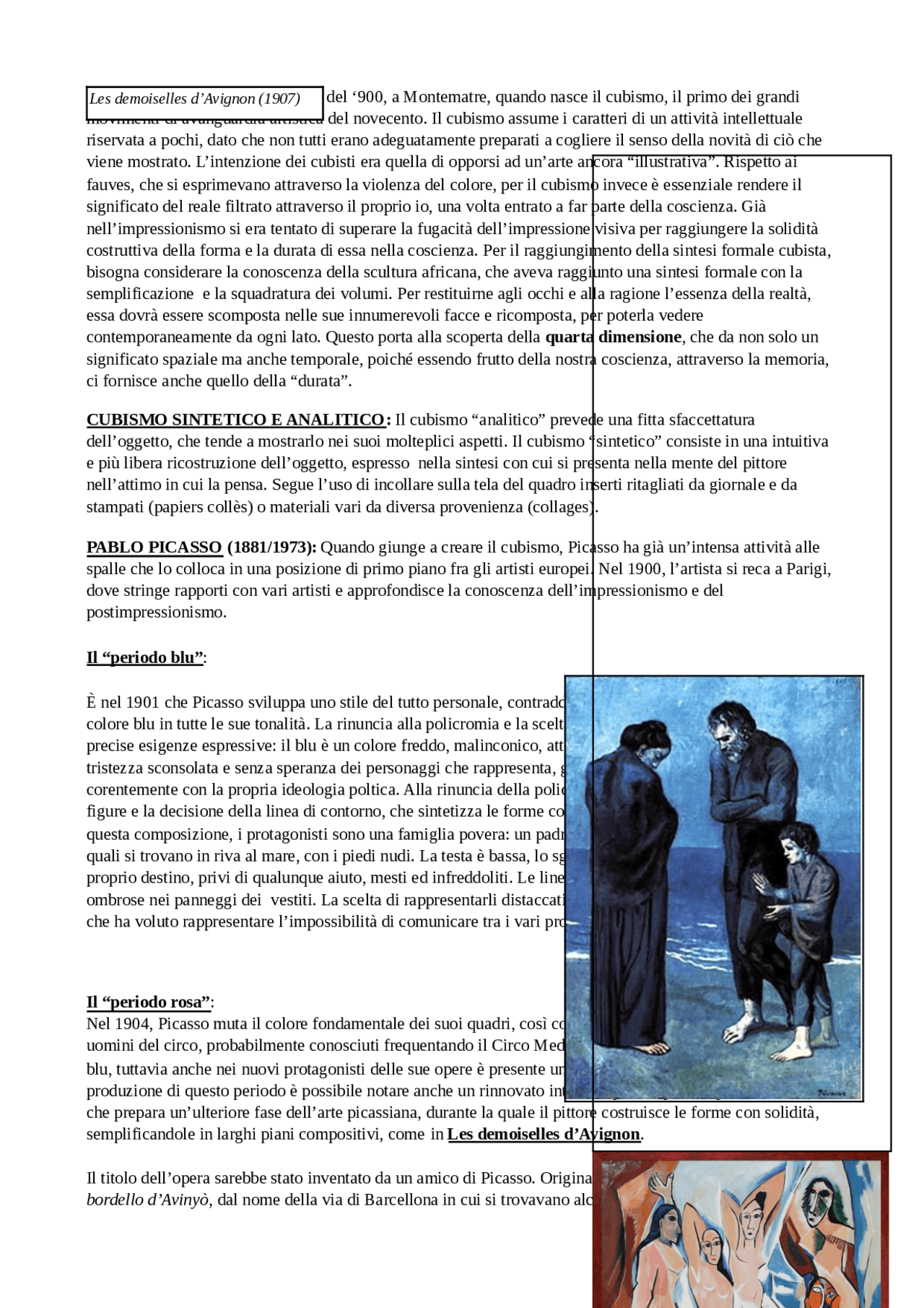Cubismo In Particolare Picasso Docsity