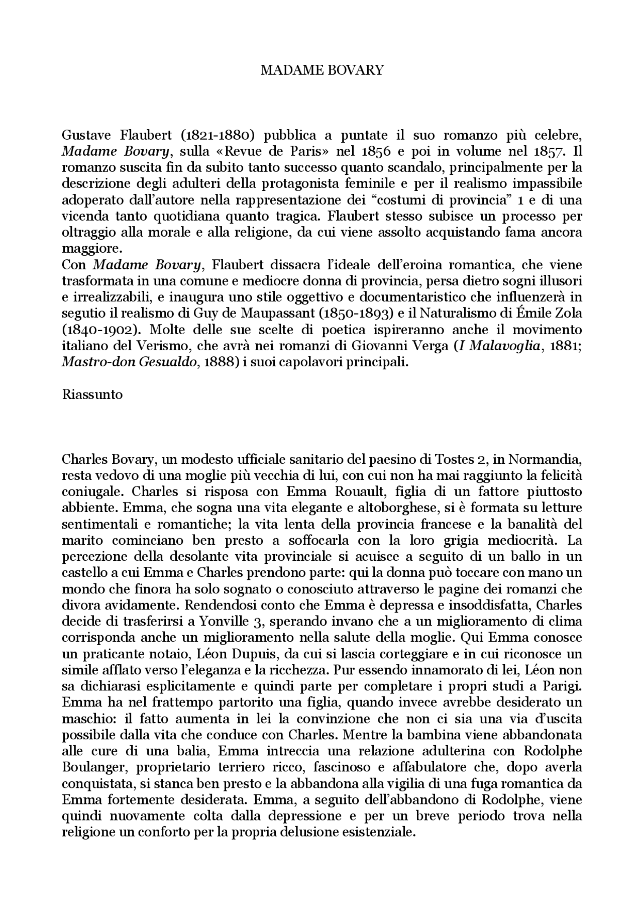 Riassunto Di Madame Bovary Di Flaubert Docsity