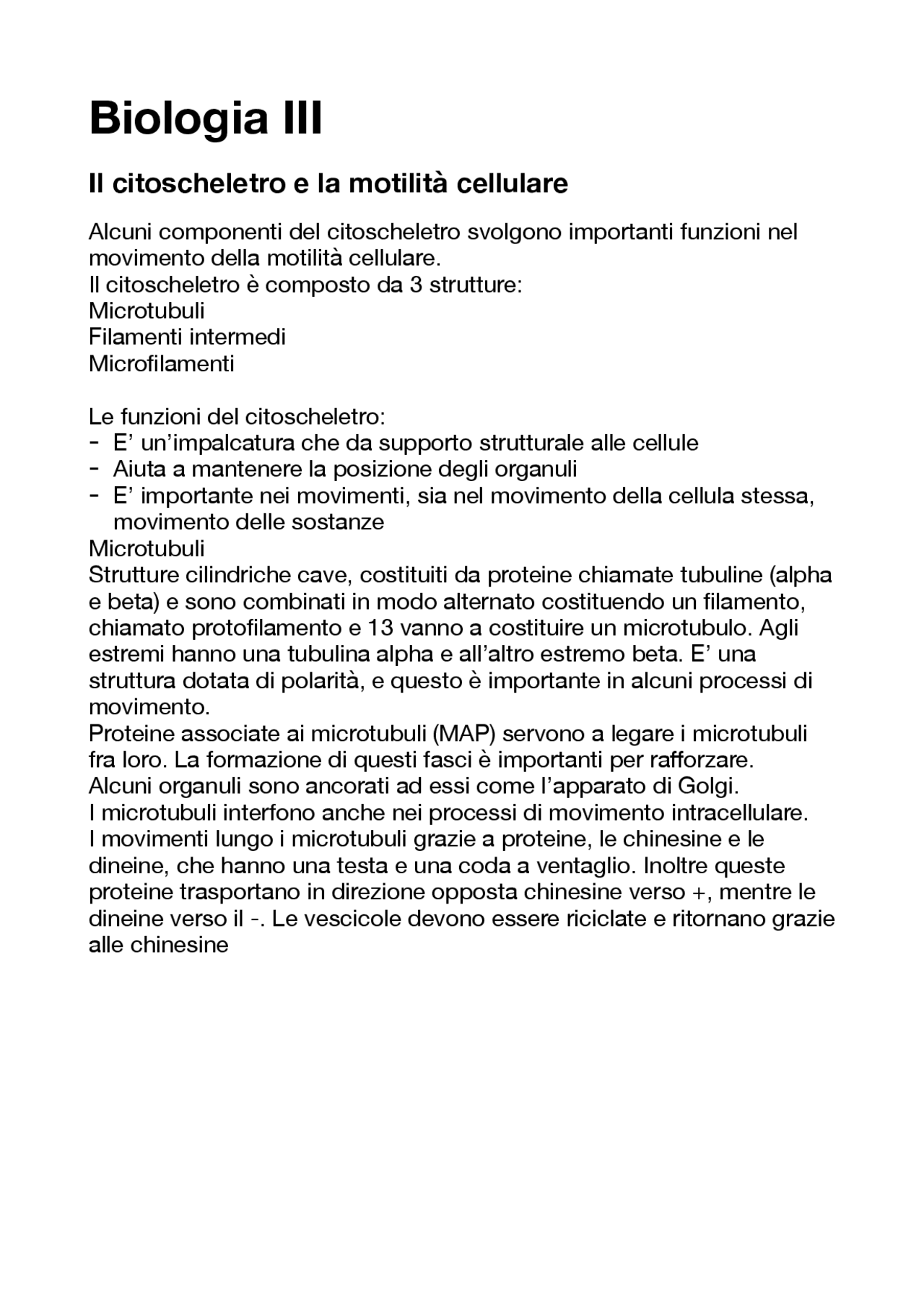Citoscheletro E Motilità Cellulare Docsity