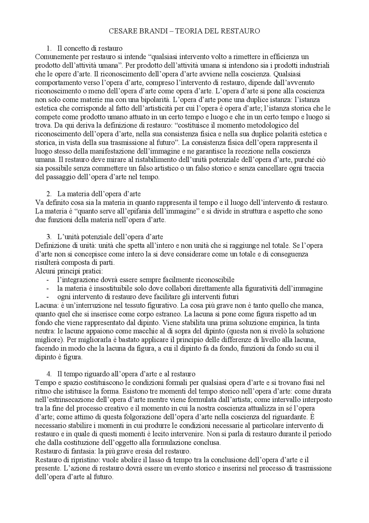 Teoria Del Restauro Manuale Docsity