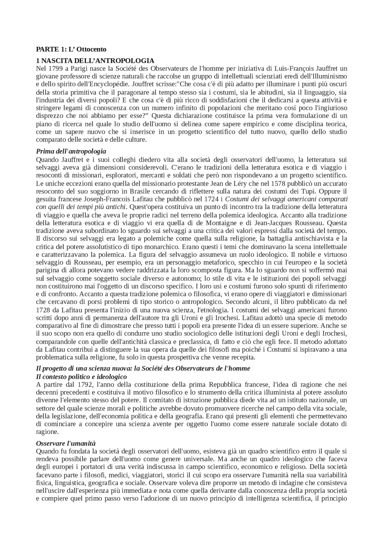 Riassunto Storia Dellantropologia Fabietti Docsity