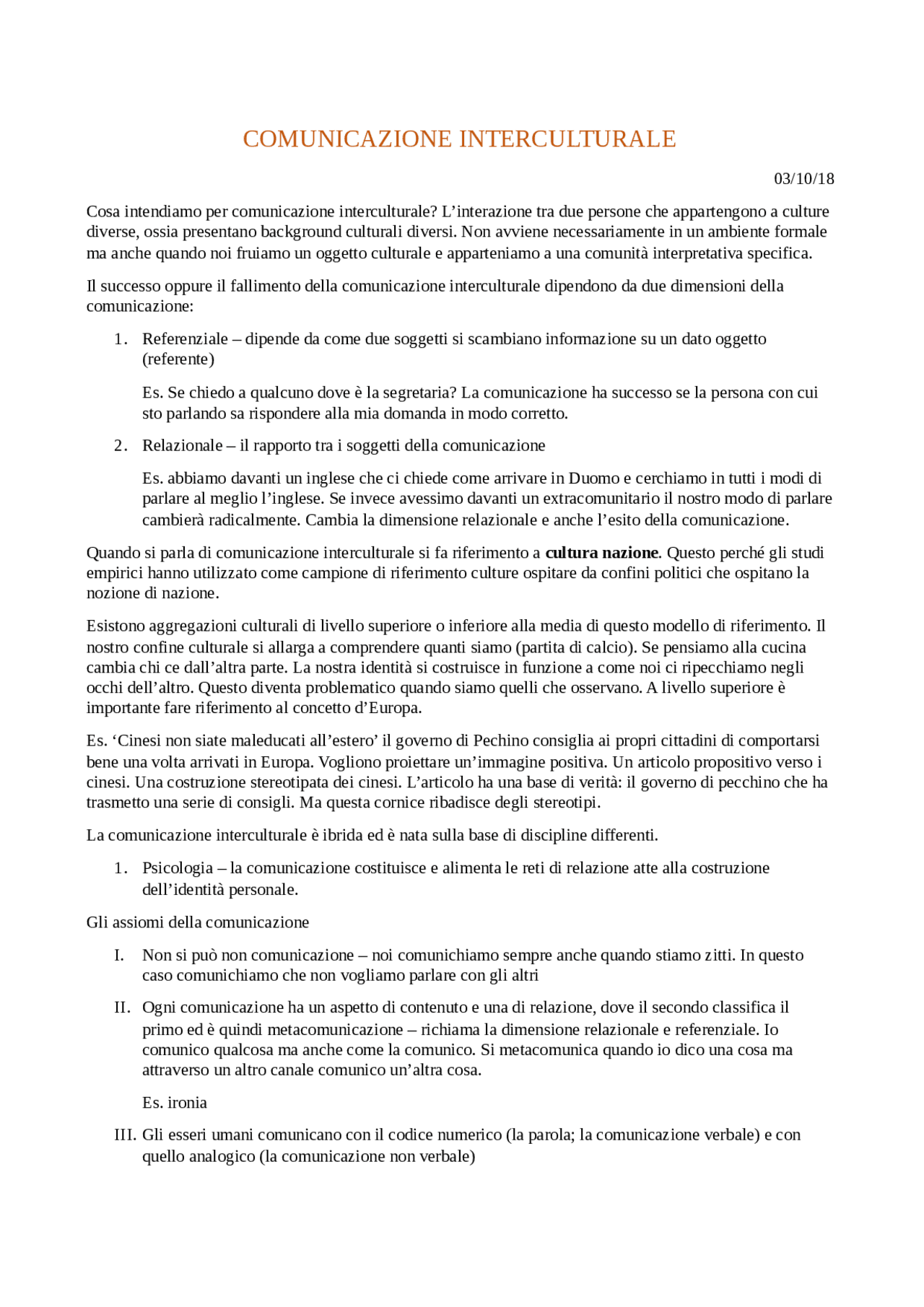 Appunti Comunicazione Interculturale Docsity