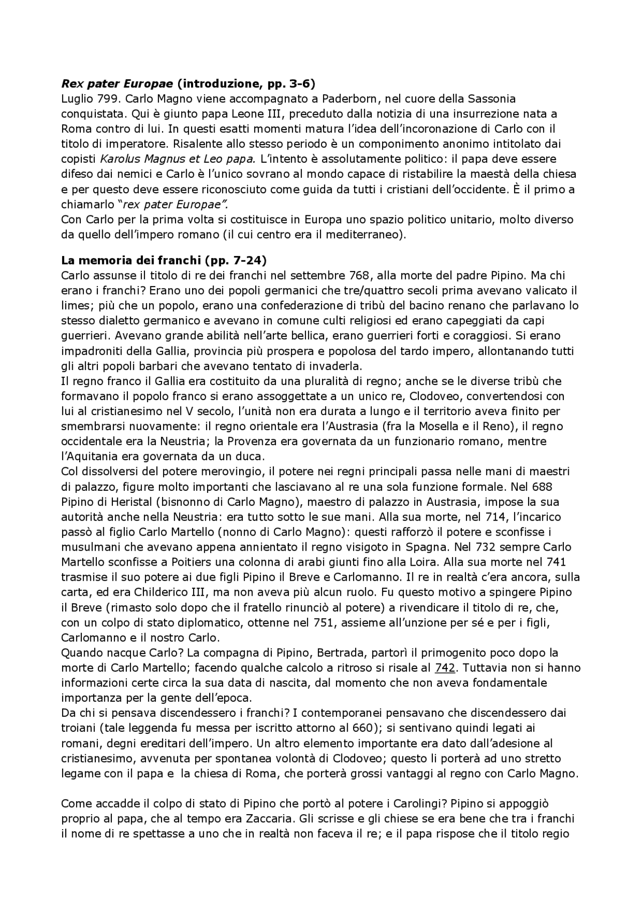 Riassunto Carlo Magno Un Padre Delleuropa Docsity