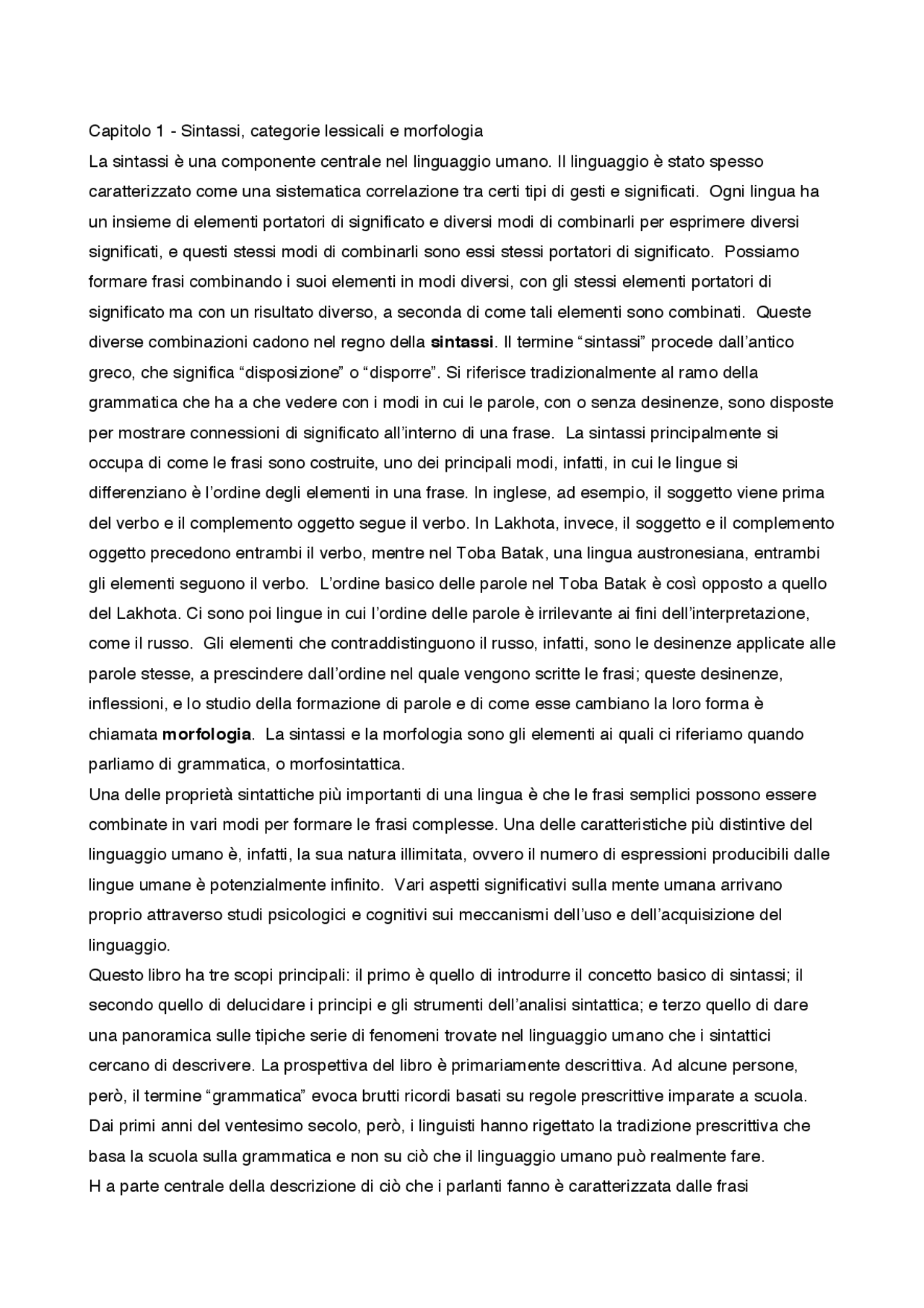 Riassunti An Introduction To Syntax Docsity