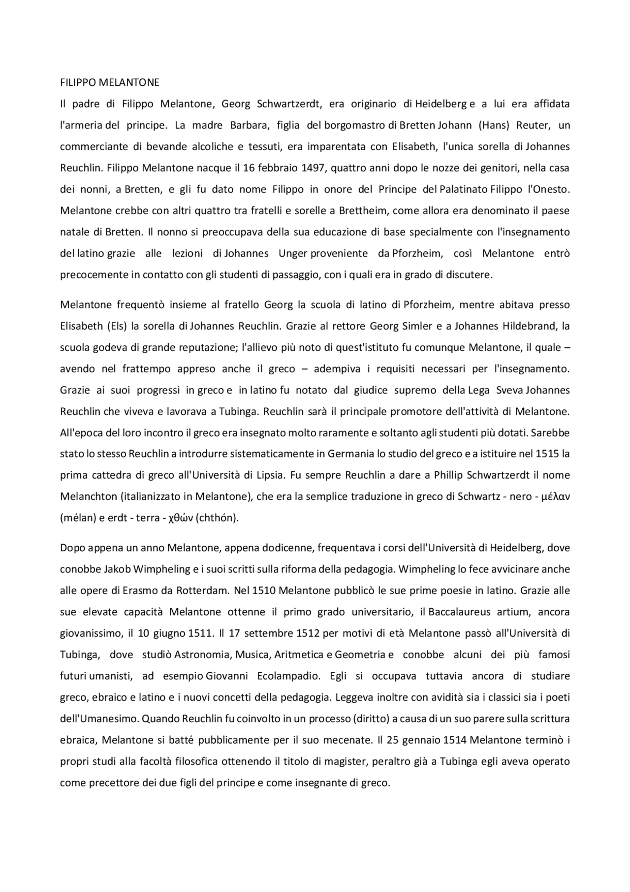 Melantone - Approfondimento - Docsity