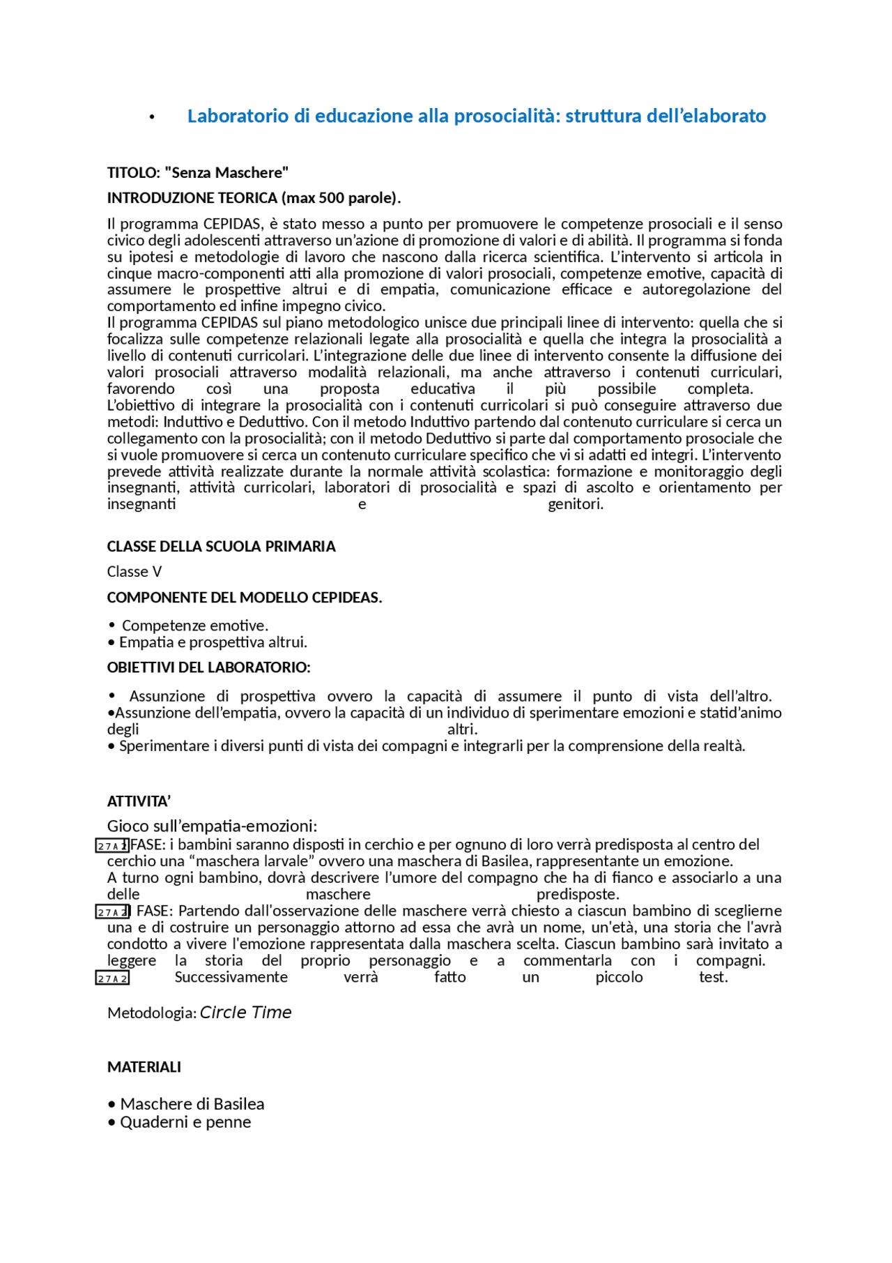 Laboratorio Psicologia Dello Sviluppo Per L Inclusione Docsity