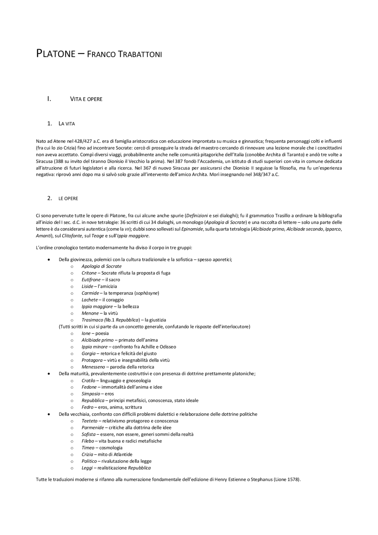 Riassunto Di Platone Docsity