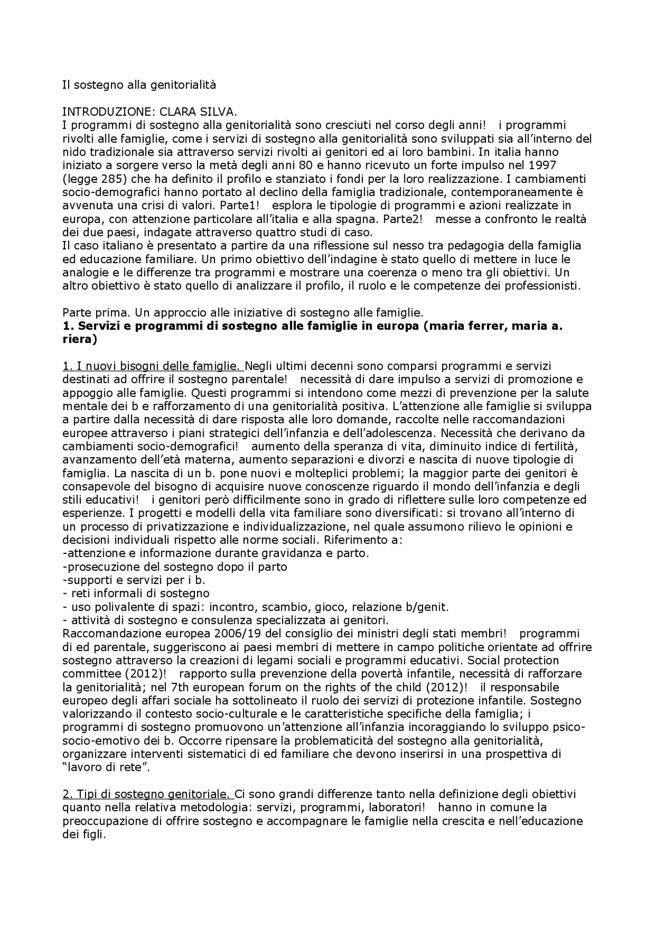 Sostegno Alla Genitorialità Docsity