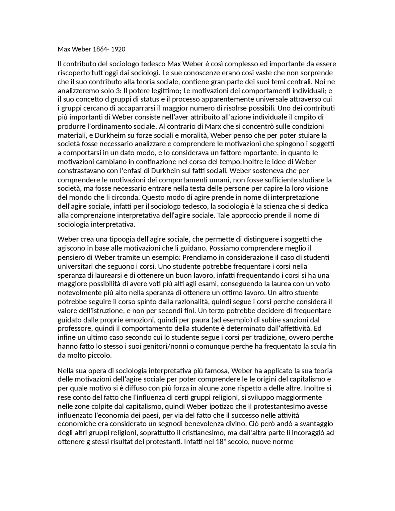Riassunto Max Weber Sociologia E Metodologia Docsity