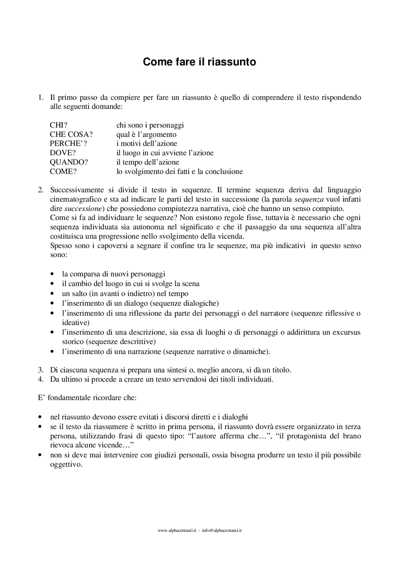 Come Fare Un Riassunto Docsity