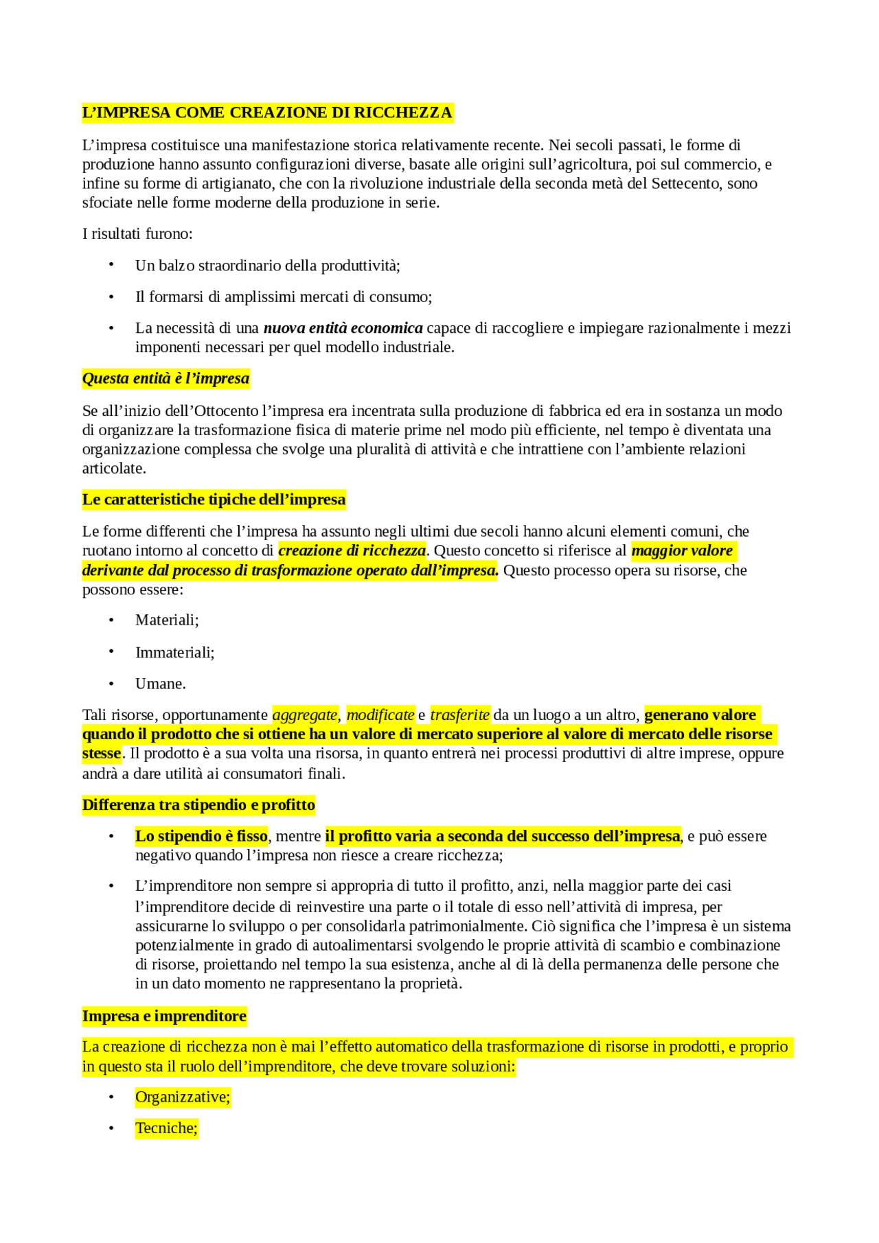 Riassunto Gestione Delle Imprese I Parte Docsity